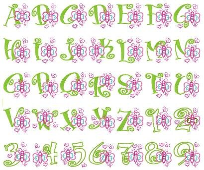 Set of 26 Butterfly Love Applique Font Letters Machine Embroidery ...