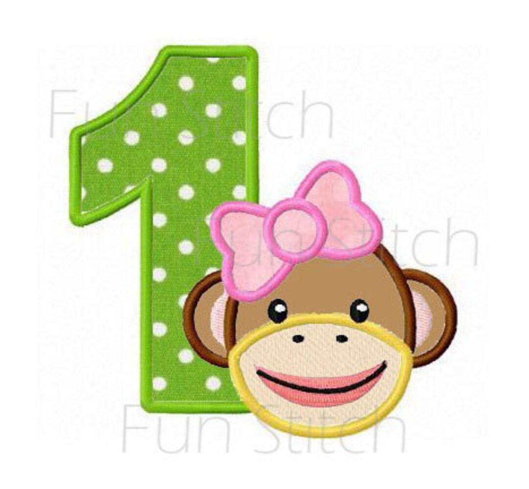 Girl Sock Monkey Birthday Applique Numbers Machine Embroidery Design - Etsy