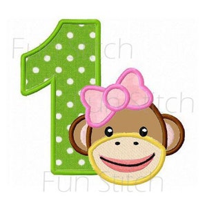 Girl Sock Monkey Birthday Applique Numbers Machine Embroidery Design - Etsy