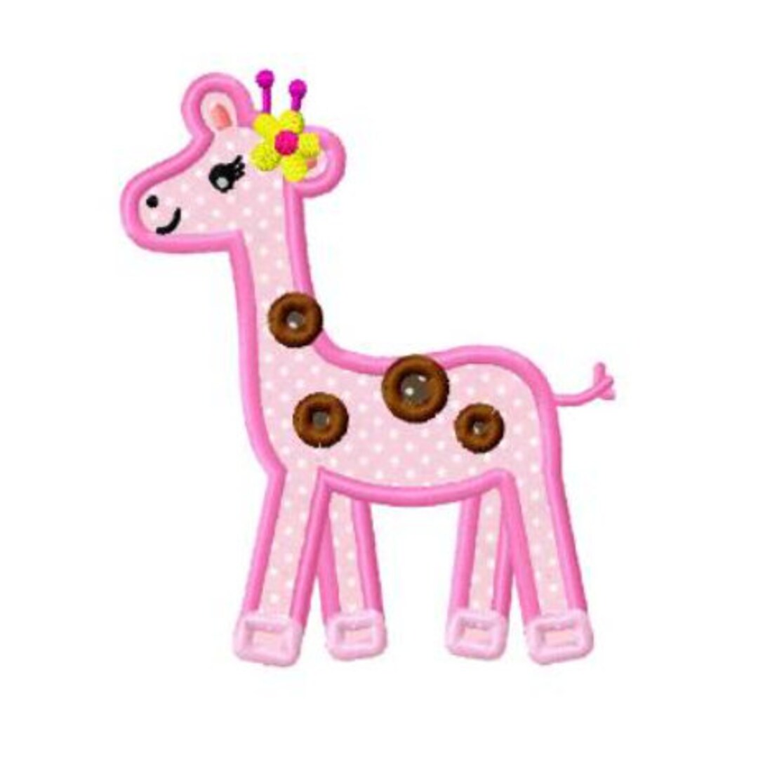 Girly Giraffe With a Flower Applique Baby Girl Machine Embroidery ...