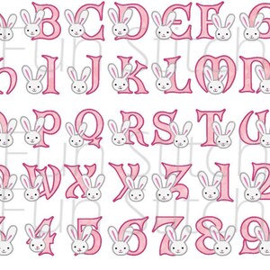 Set of 26 Easter Bunny Alphabet Machine Embroidery Applique Designs ...