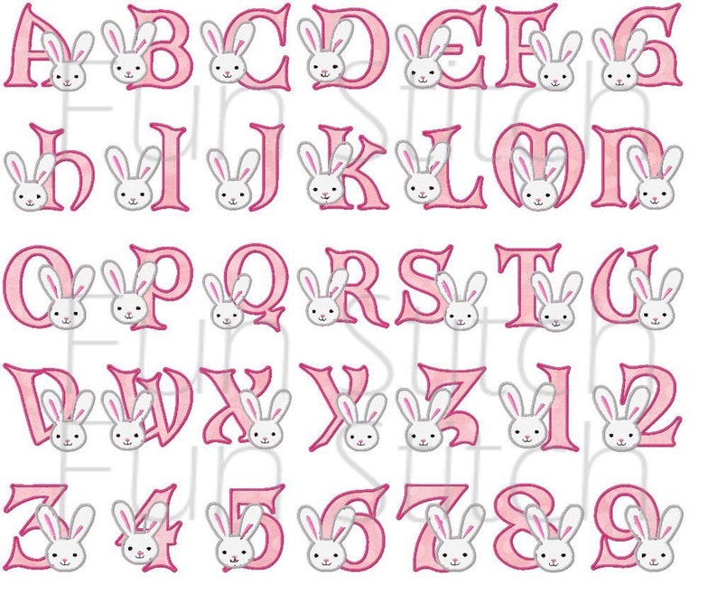 Set of 26 Easter Bunny Alphabet Machine Embroidery Applique | Etsy