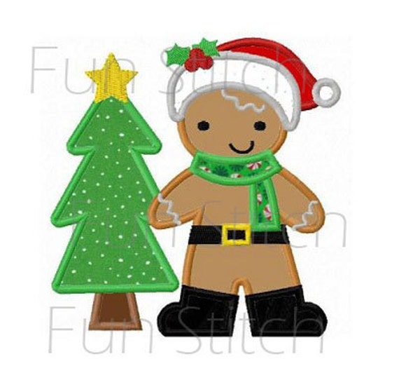 Christmas Tree Gingerbread Man Applique Machine Embroidery | Etsy