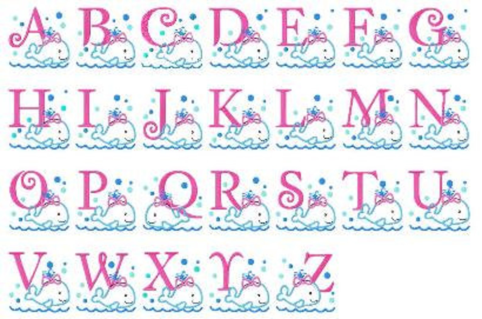 Set of 26 Girly Whale Letters Machine Embroidery Design - Etsy
