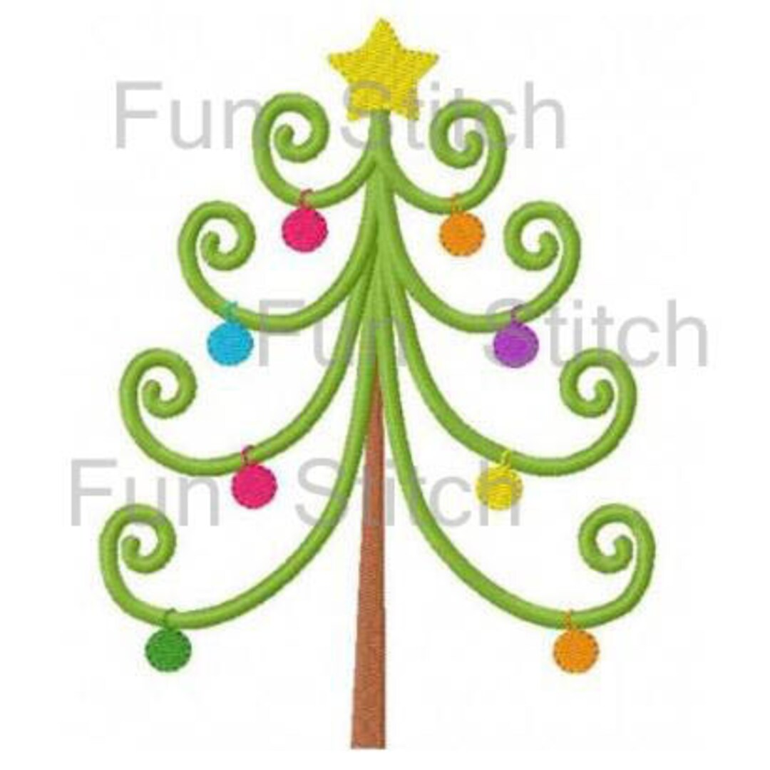Curly Christmas Tree With Ornaments Machine Embroidery Design - Etsy