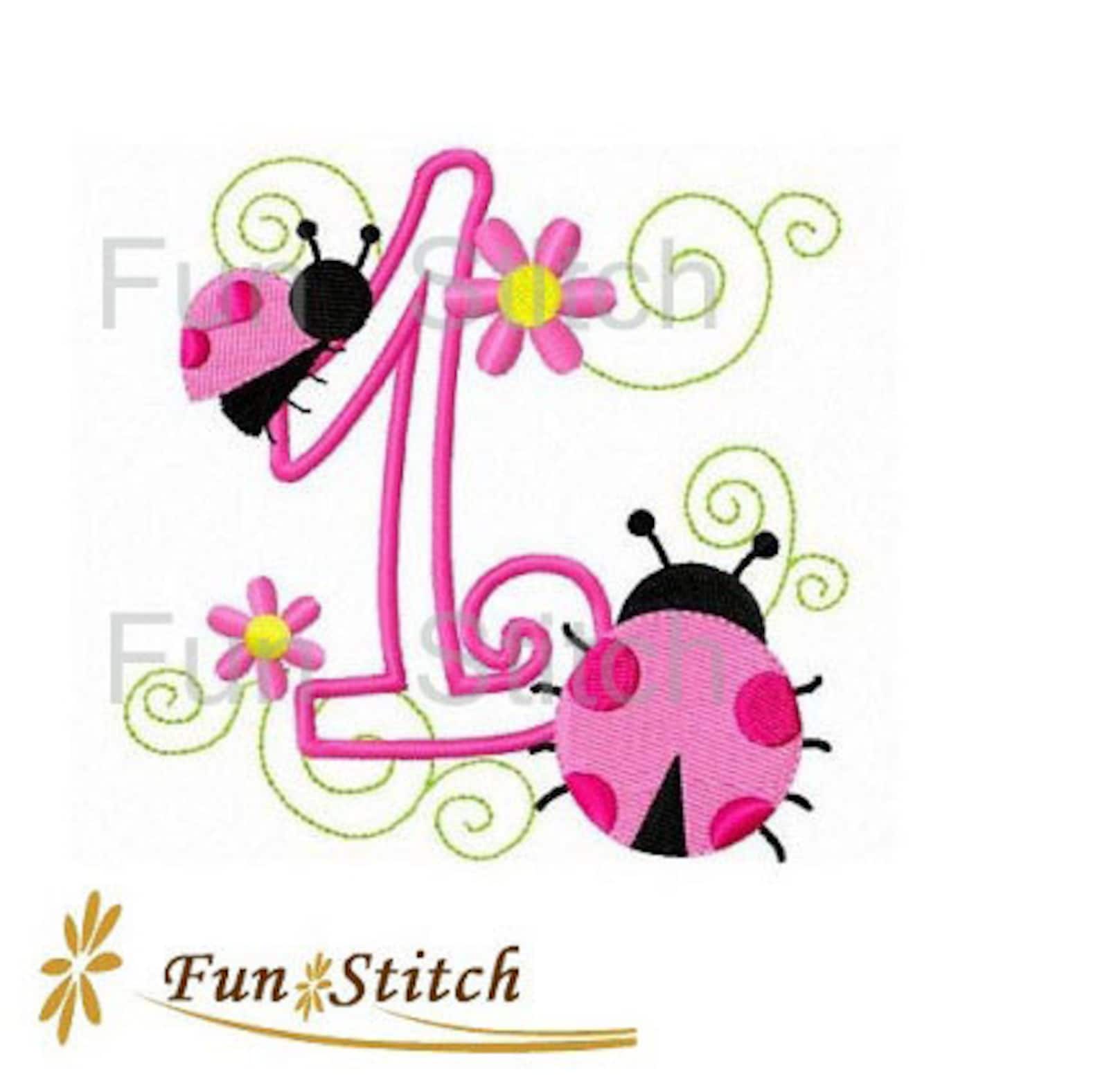 Set of 10 Ladybug Applique Numbers Birthday Machine Embroidery Designs ...