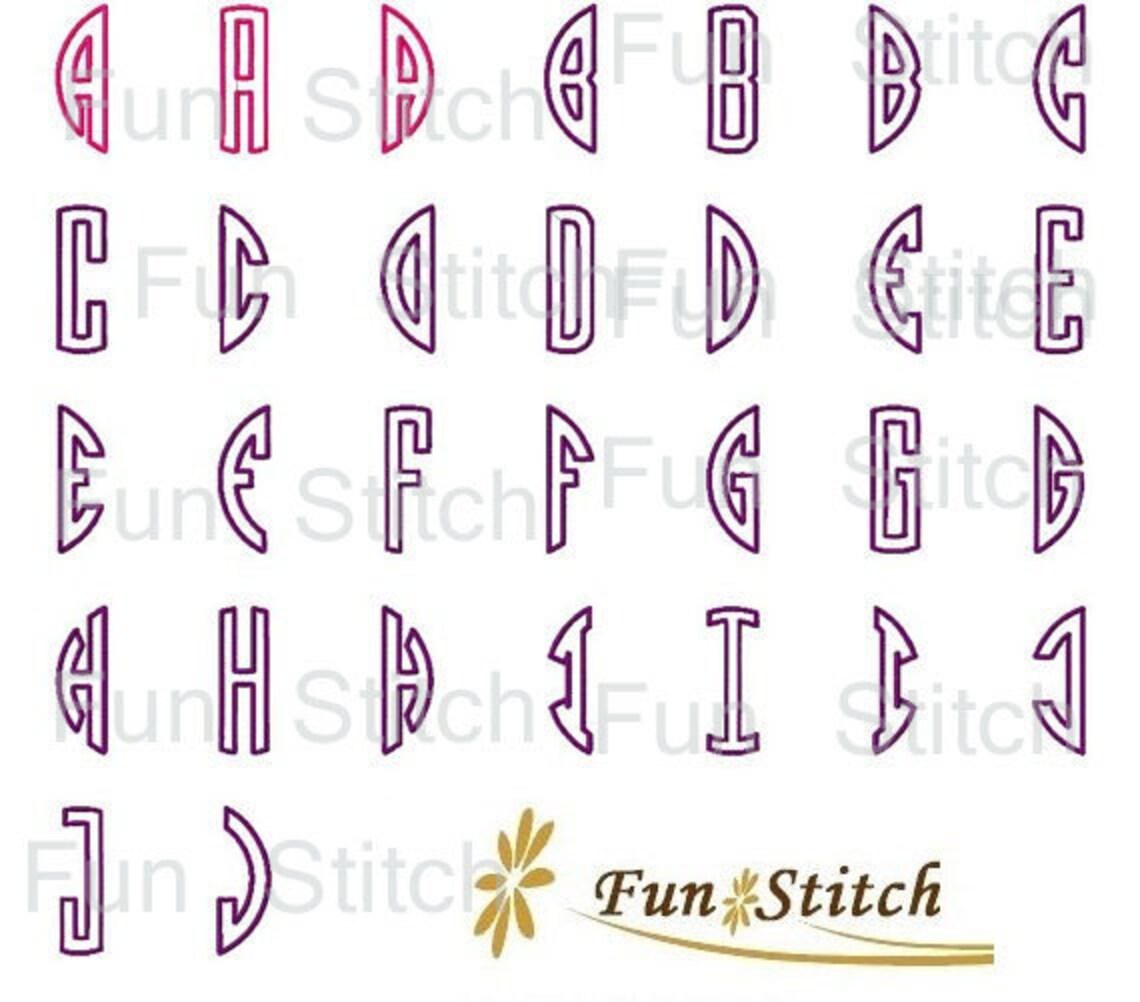 Circle Monogram Font Letters Applique Design Machine - Etsy
