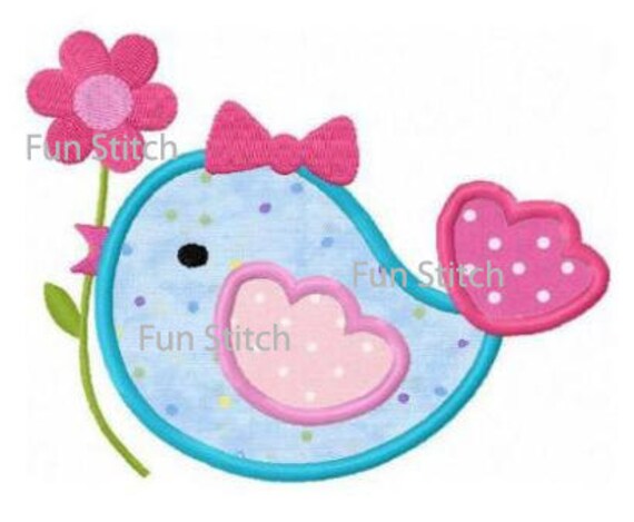 Flower Bird Applique Machine Embroidery Design | Etsy