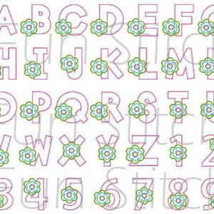 Set of Flower Letters and Numbers Applique Machine Embroidery Font ...