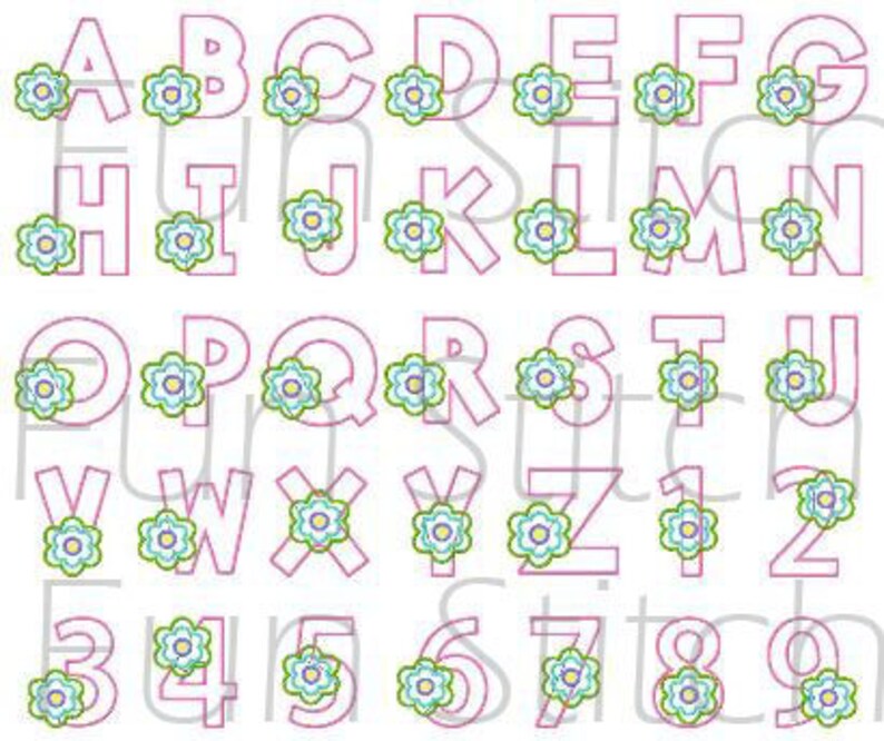 Set of flower letters and numbers applique machine embroidery | Etsy