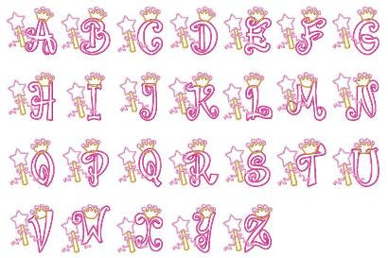 26 Princess Crown Font Letters Applique Machine Embroidery Design - Etsy