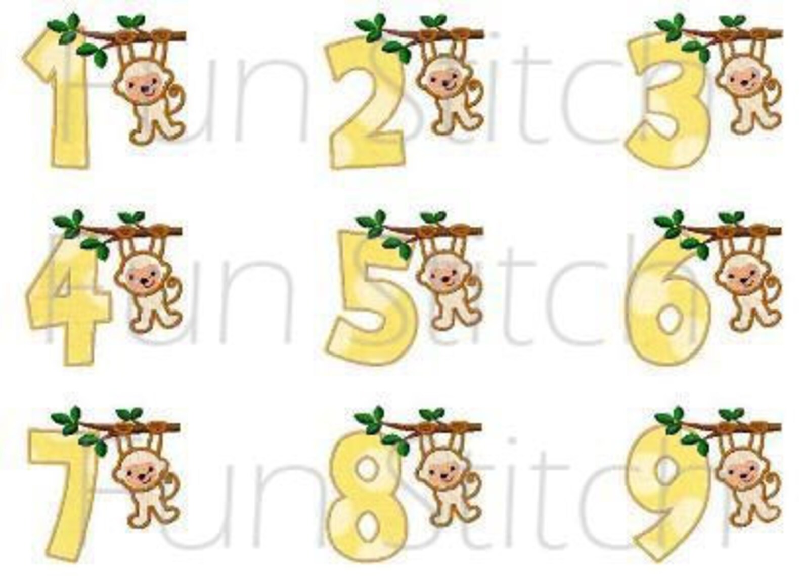 Set of 9 Monkey Applique Numbers Machine Embroidery Design - Etsy