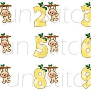 Set of 9 Monkey Applique Numbers Machine Embroidery Design Digital ...