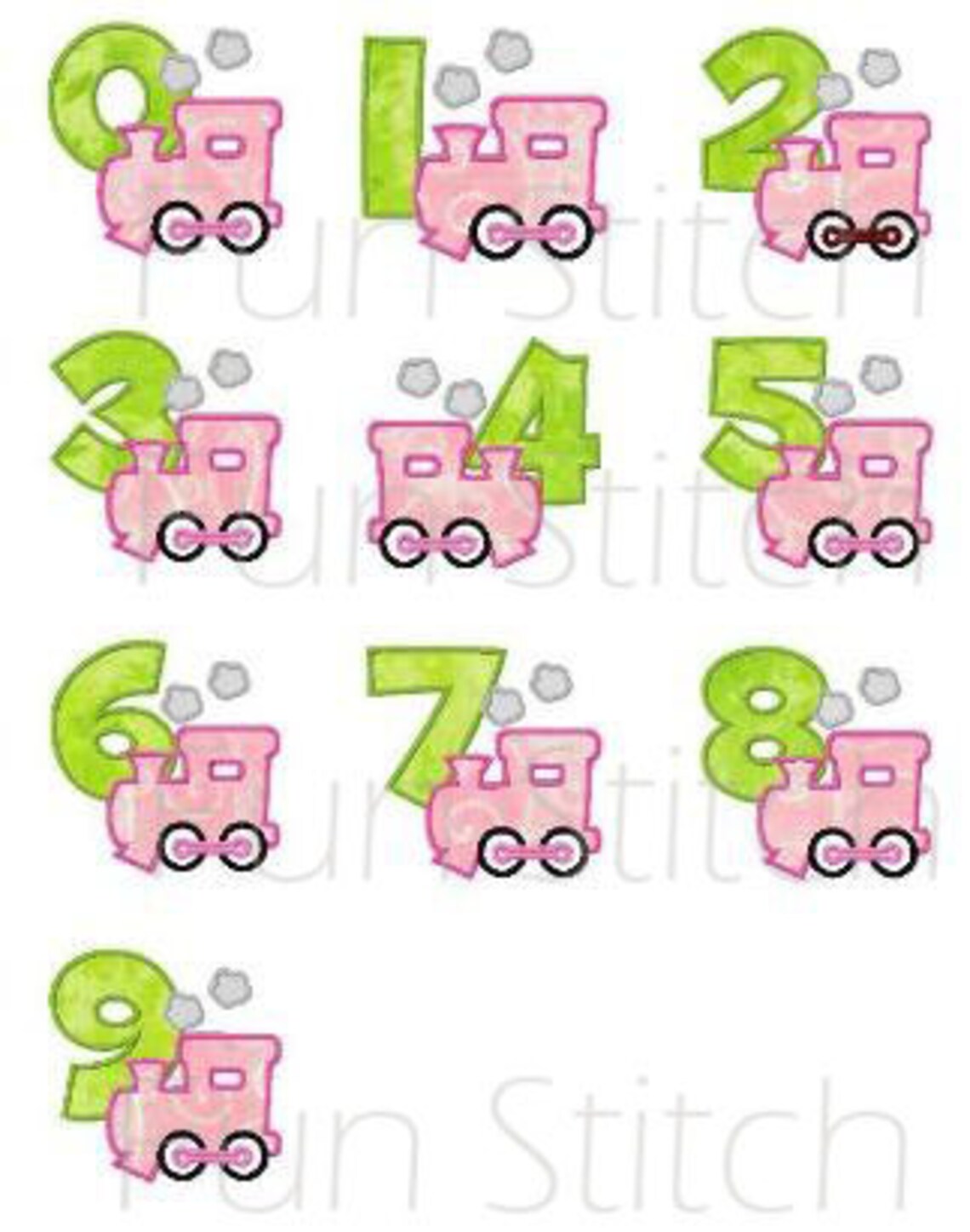Set of 9 Choo Choo Train Applique Birthday Numbers Machine - Etsy