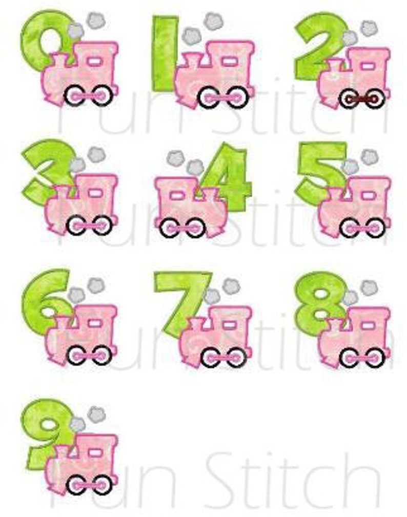 Set of 9 Choo Choo Train Applique Birthday Numbers Machine - Etsy