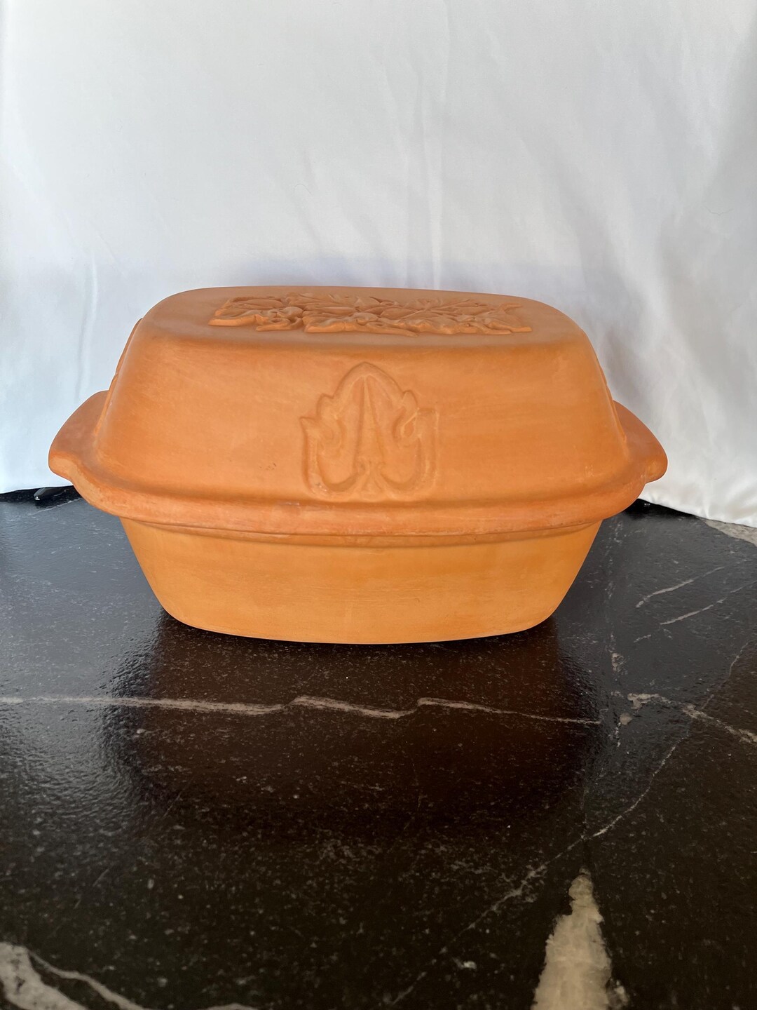 Vintage Clay Pot Terra Cotta Roaster - Made in USA Dutch Oven- Leaf ...