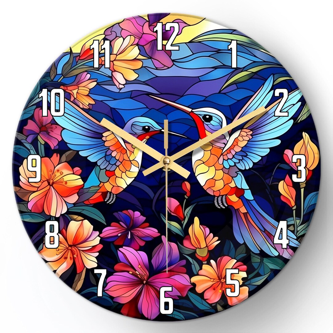 Bohemian Hummingbird Wall Clock, Painted Art, Silent Quartz Movement ...