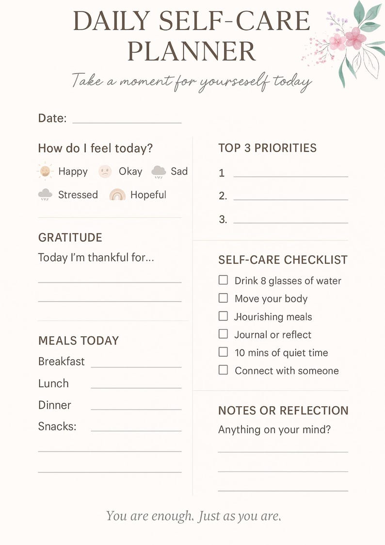 This Printable Daily Self-care Planner Helps You Track Your Mood, Stay ...