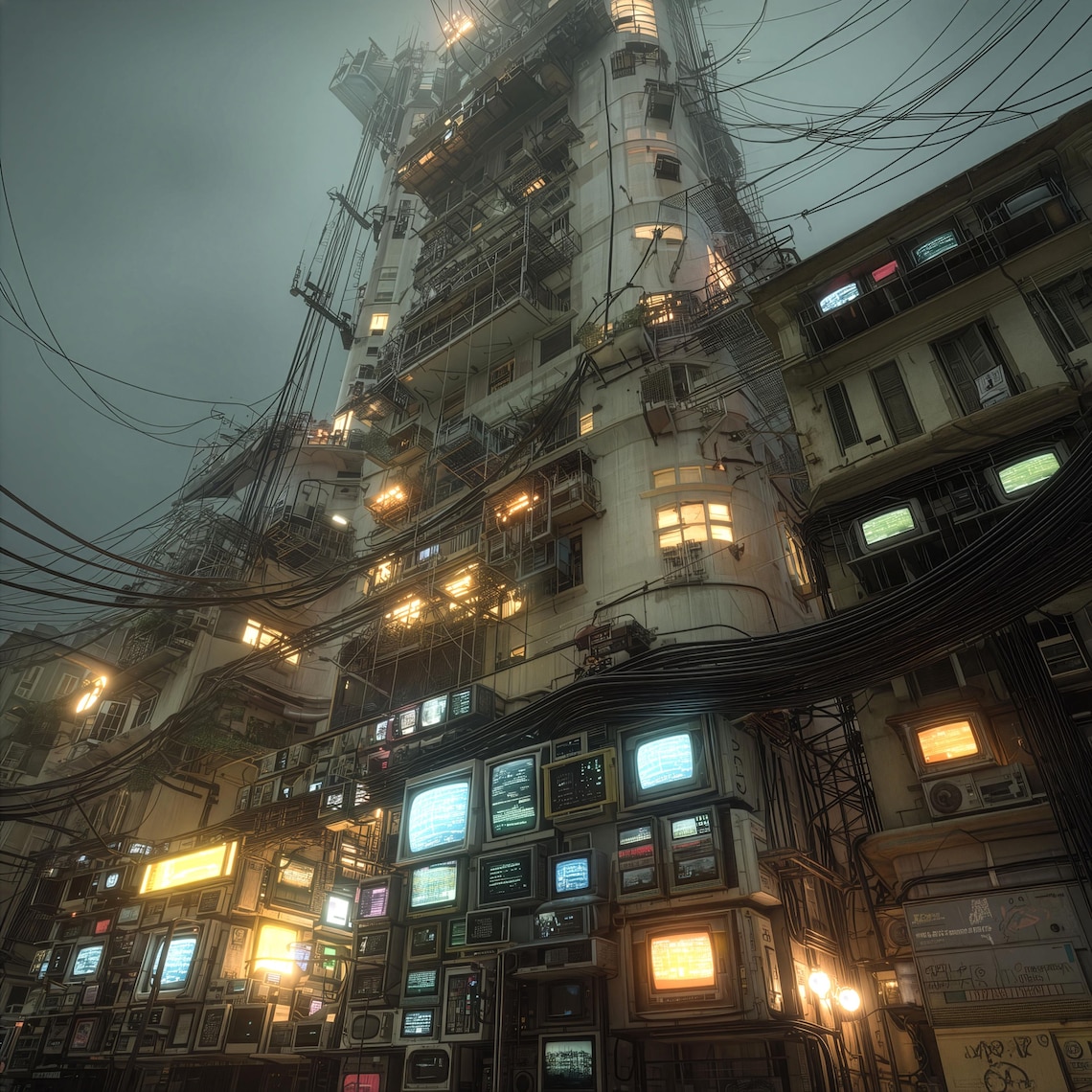 Cyberpunk Skyscraper Art Print | Dystopian City Tower | Sci-fi ...