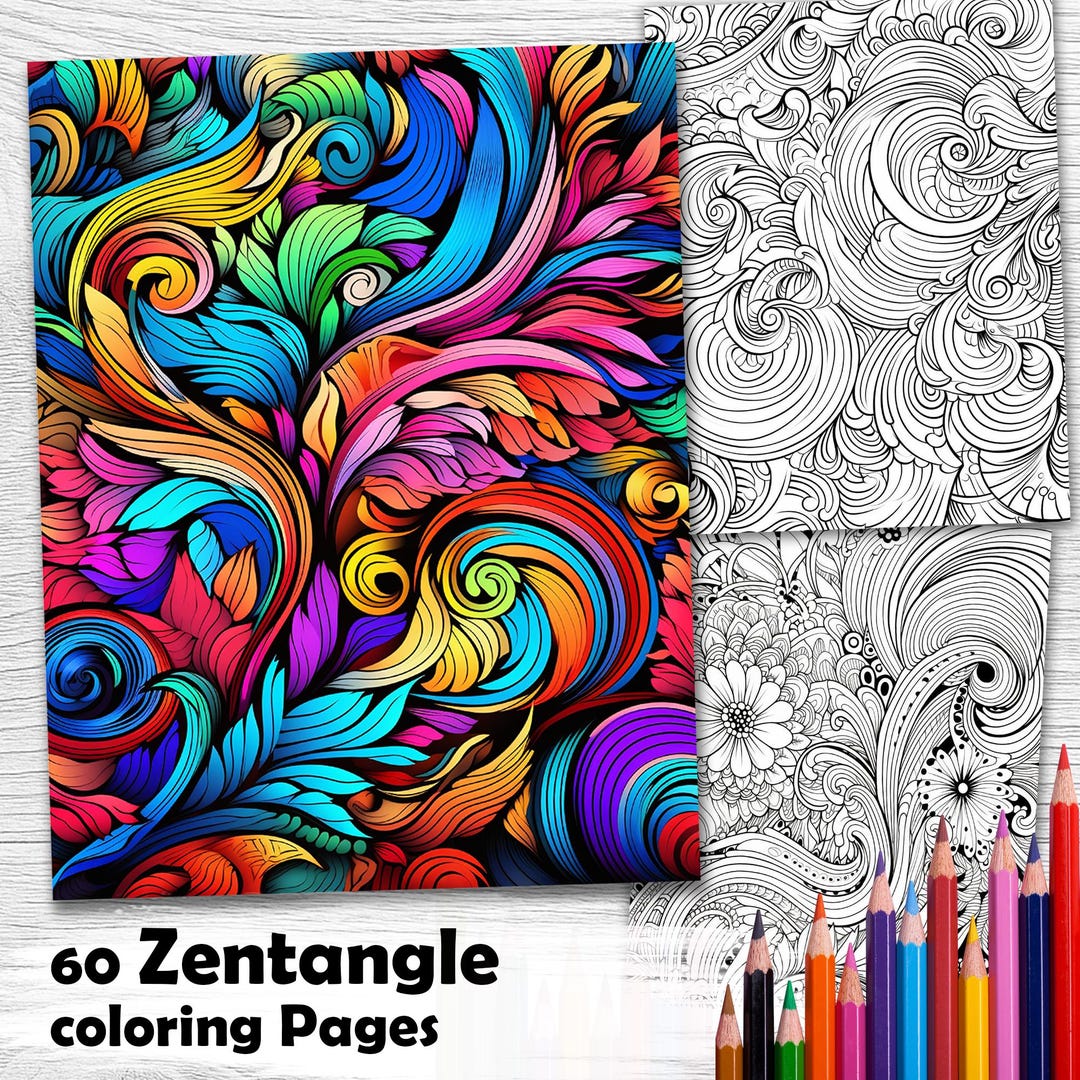 Zentangle Coloring Pages, 60 Intricate Printable Pages for Teens and ...
