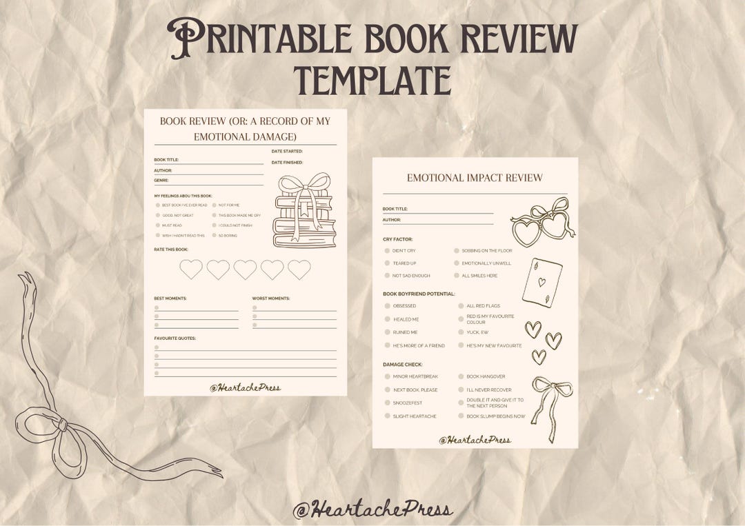 Sad Girl Book Review Template Set | Printable Reading Journal Pages ...