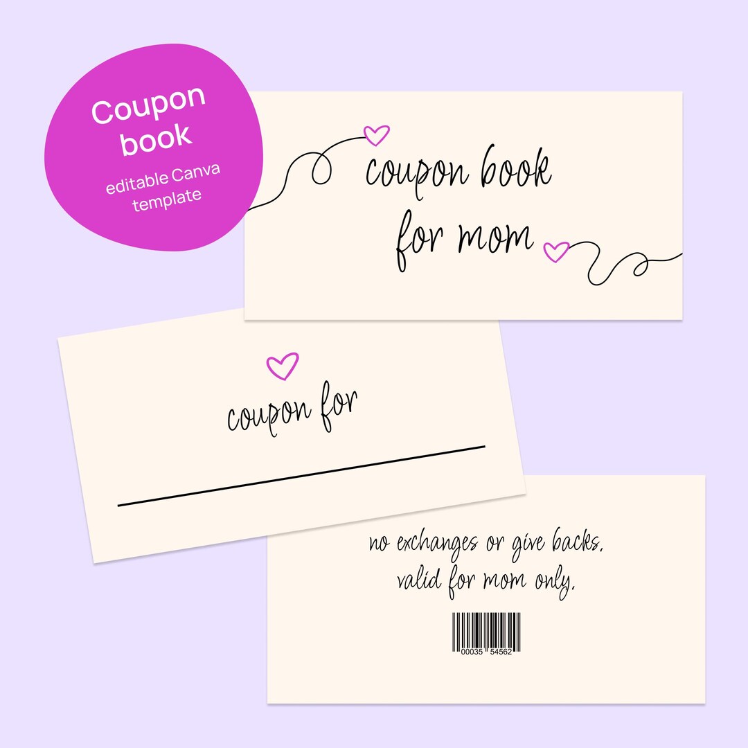 Printable Mom Coupon Book – 8.5x11 DIY Mother’s Day Gift | Editable PDF ...