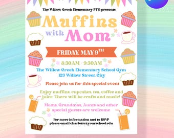 Muffins With Mom Invite, Canva Template, Muffins With Mom Flyer ...
