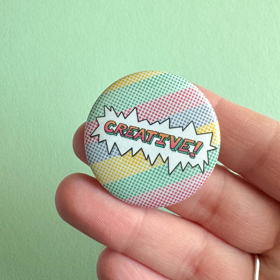Creative! Hand Lettered Comic Book Button Pin - Etsy