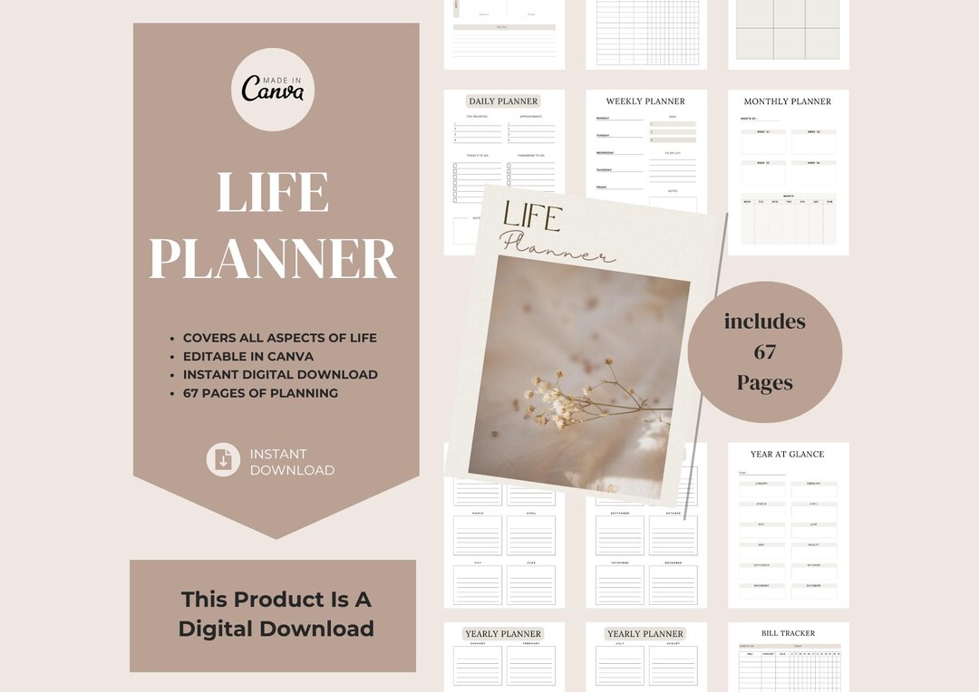 Ultimate Life Planner, Instant Digital Download, Daily Routine, Yearly ...