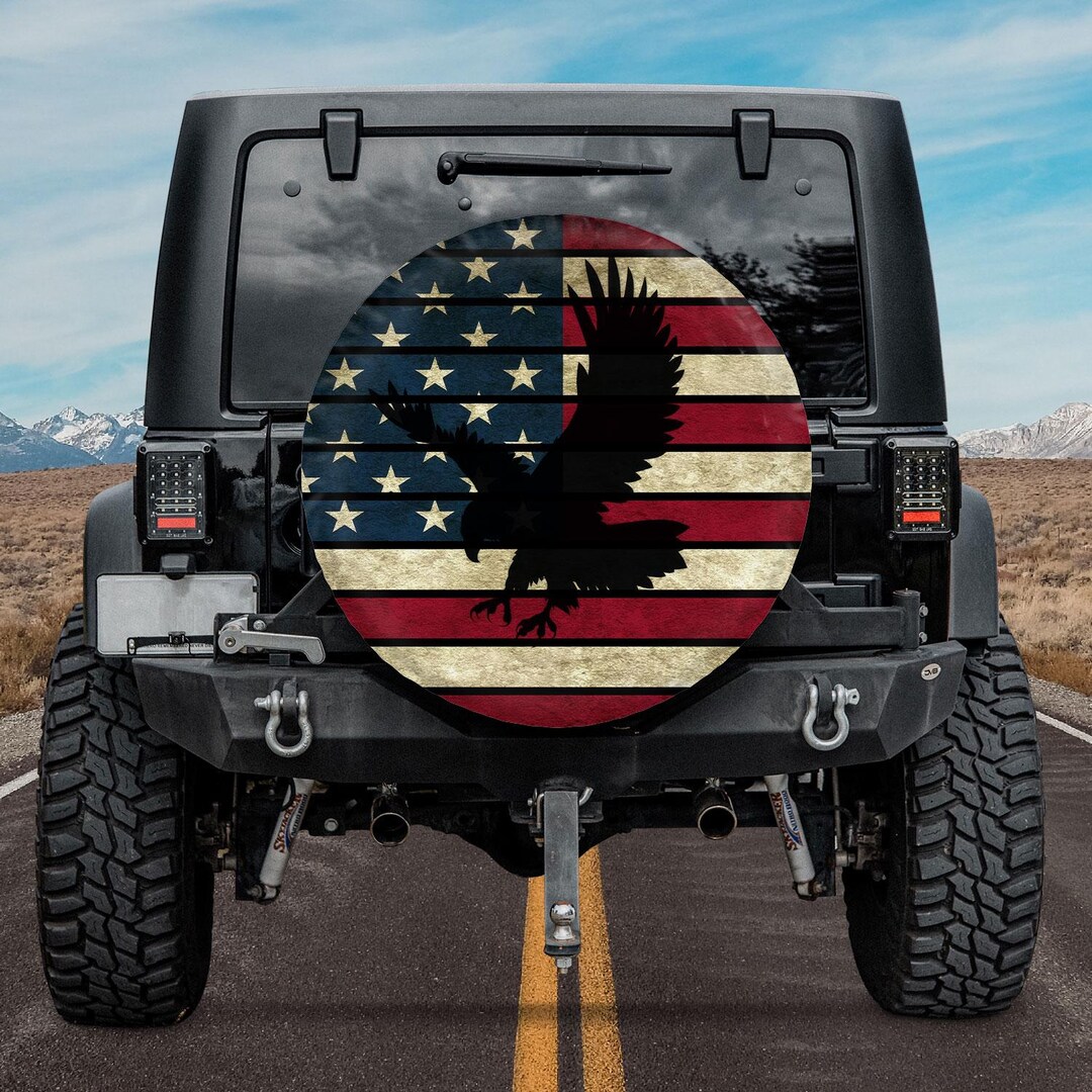 Independence Day American Flag Eagle 4th of July Spare Tire Cover With ...