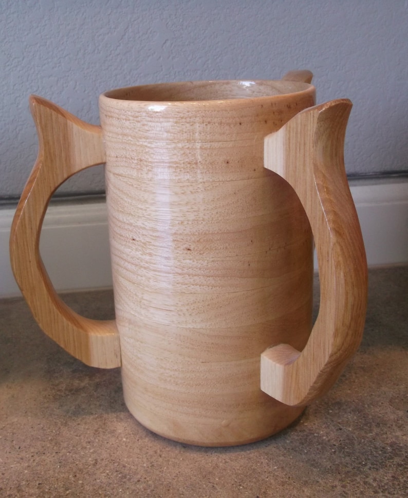 Handcrafted 3 Handled Wood Mug Hickory 64 oz Tankard Beer | Etsy