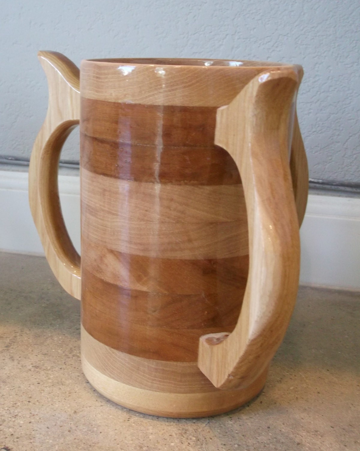 Handcrafted 3 Handled Wood Mug Hickory 64 oz Tankard Beer | Etsy