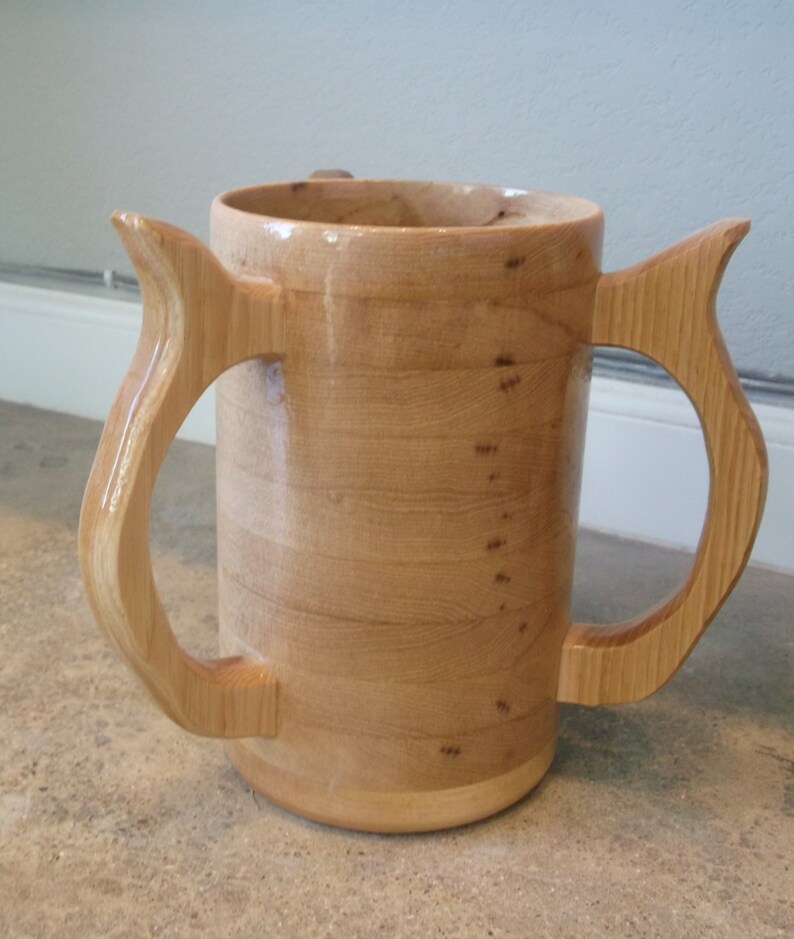 Handcrafted 3 Handled Wood Mug Hickory 64 oz Tankard Beer | Etsy