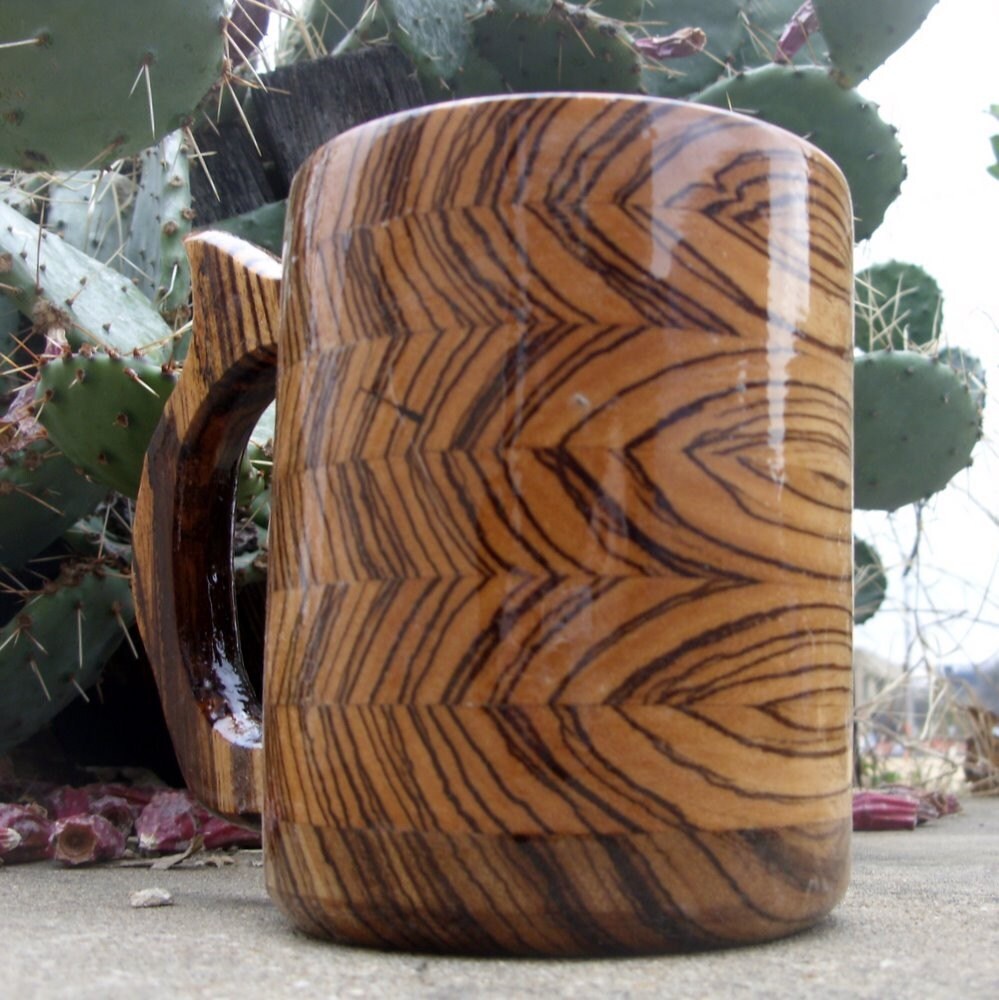 Handcrafted Wood Mug Zebra Wood 32 Oz Beer Mug, Wooden Tankard, Stein ...