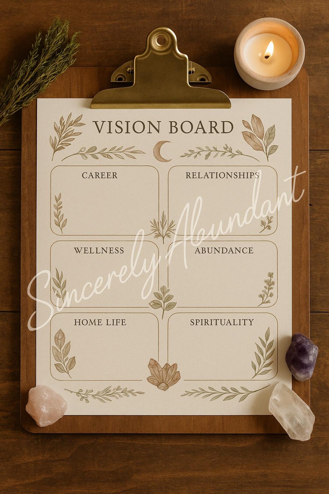 Earthy Vision Board Template – Printable & Canva Editable | Spiritual ...