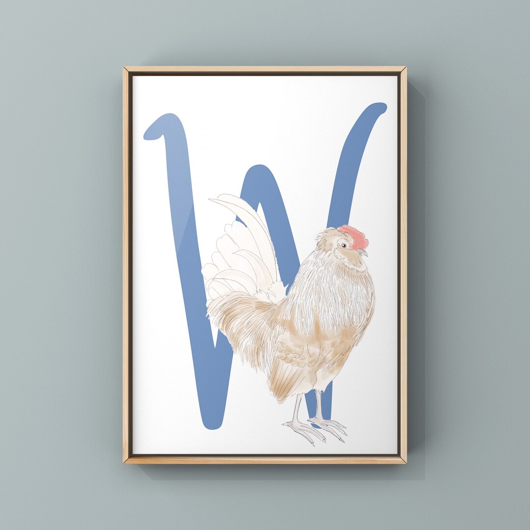 Chicken Alphabet Art Print, Hen Art Print, Chicken Art , W for ...
