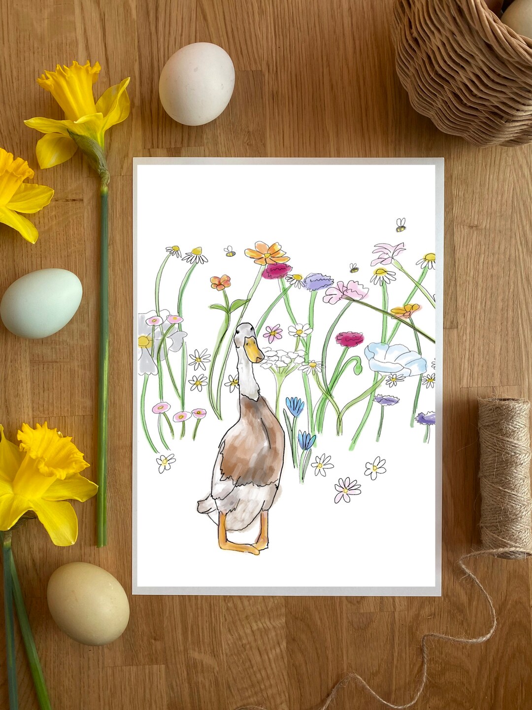 Runner Duck and Wildflower Art Print, Runner Duck Art, Duck Art Print ...