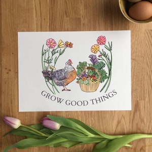 Grow Good Things - Chicken Art Print, Allotment Art Print, Gardening ...