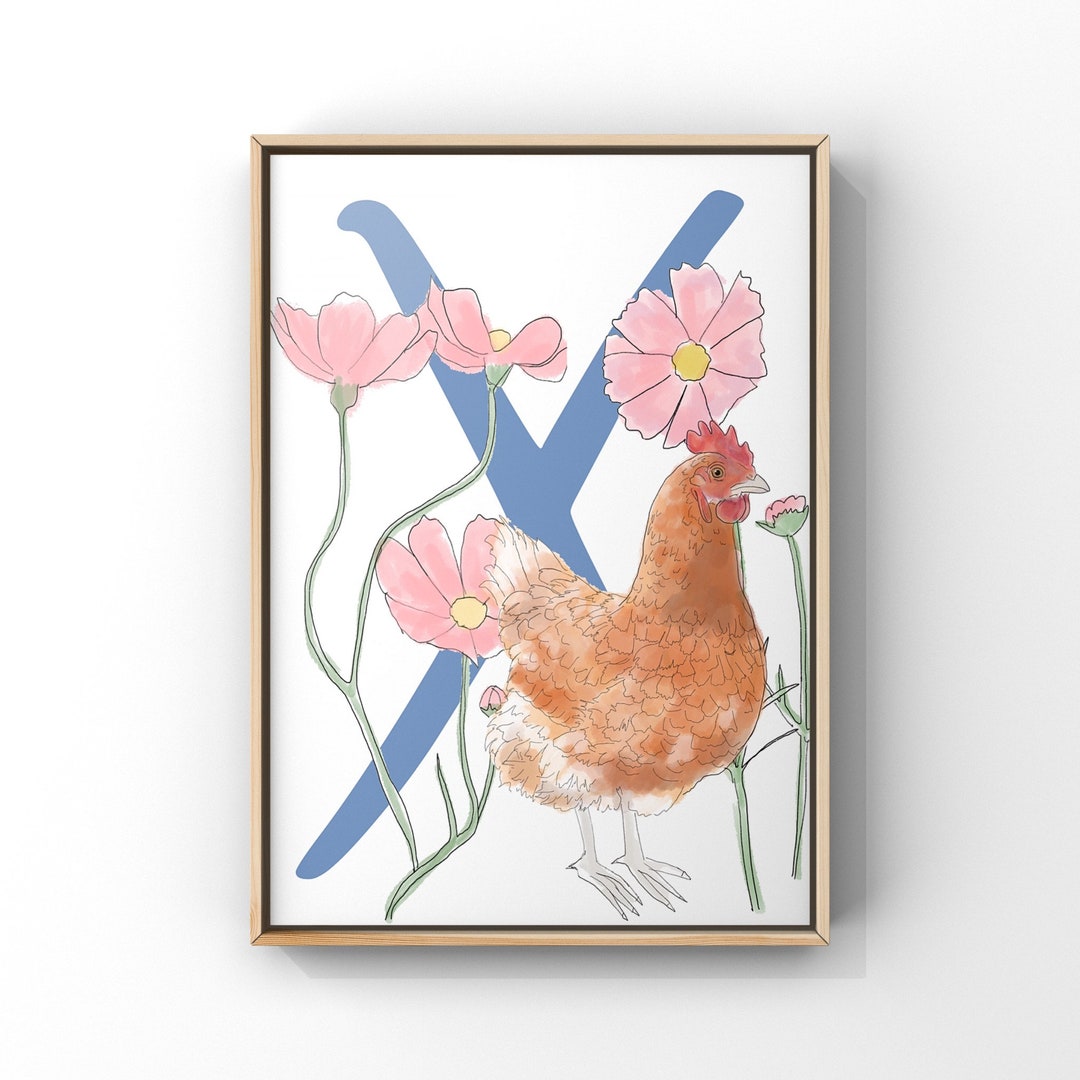 Hen Alphabet Art Print, Chicken Art Print, Ex Battery Chicken Art Print ...