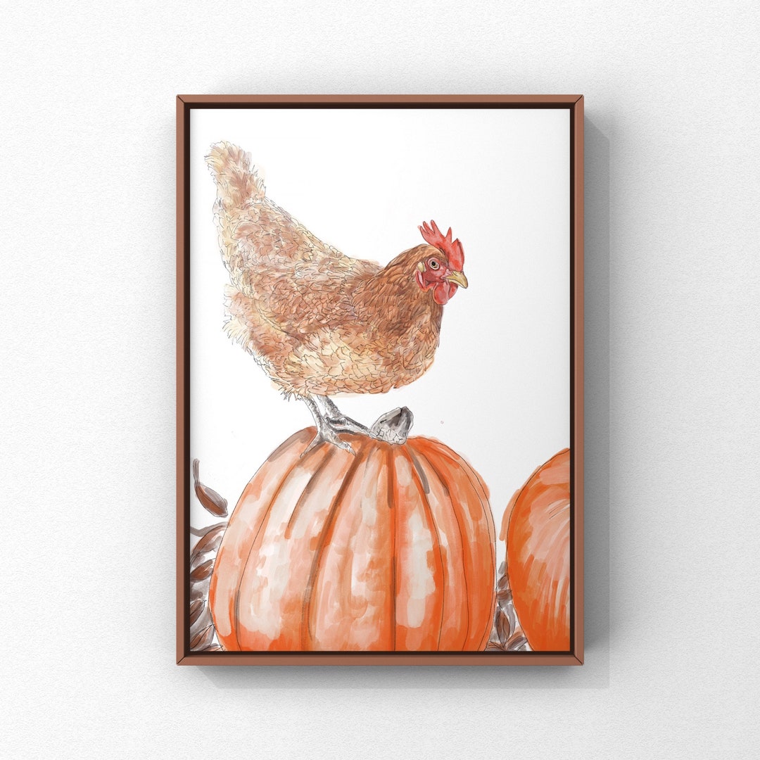Hen and Pumpkin Art Print - Etsy