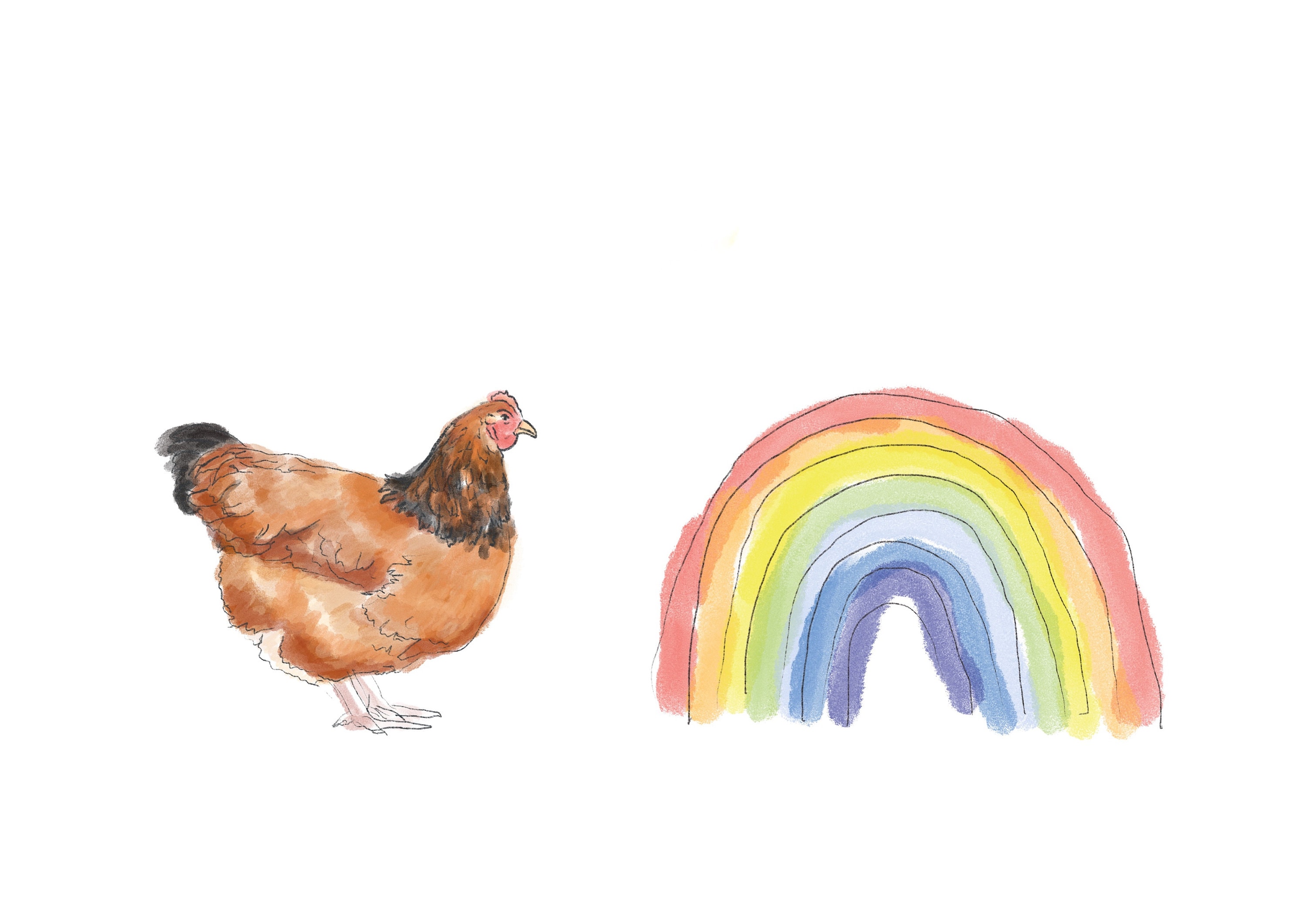 Hen Art and Rainbow Art Print - Etsy