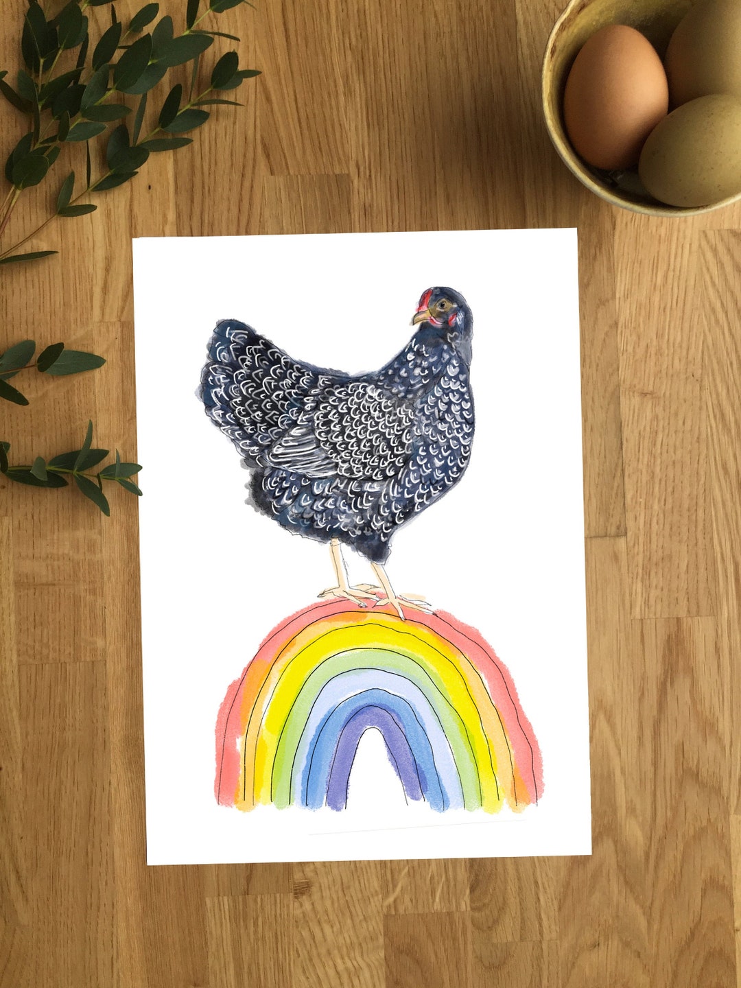 Speckled Hen and Rainbow Art Print - Etsy