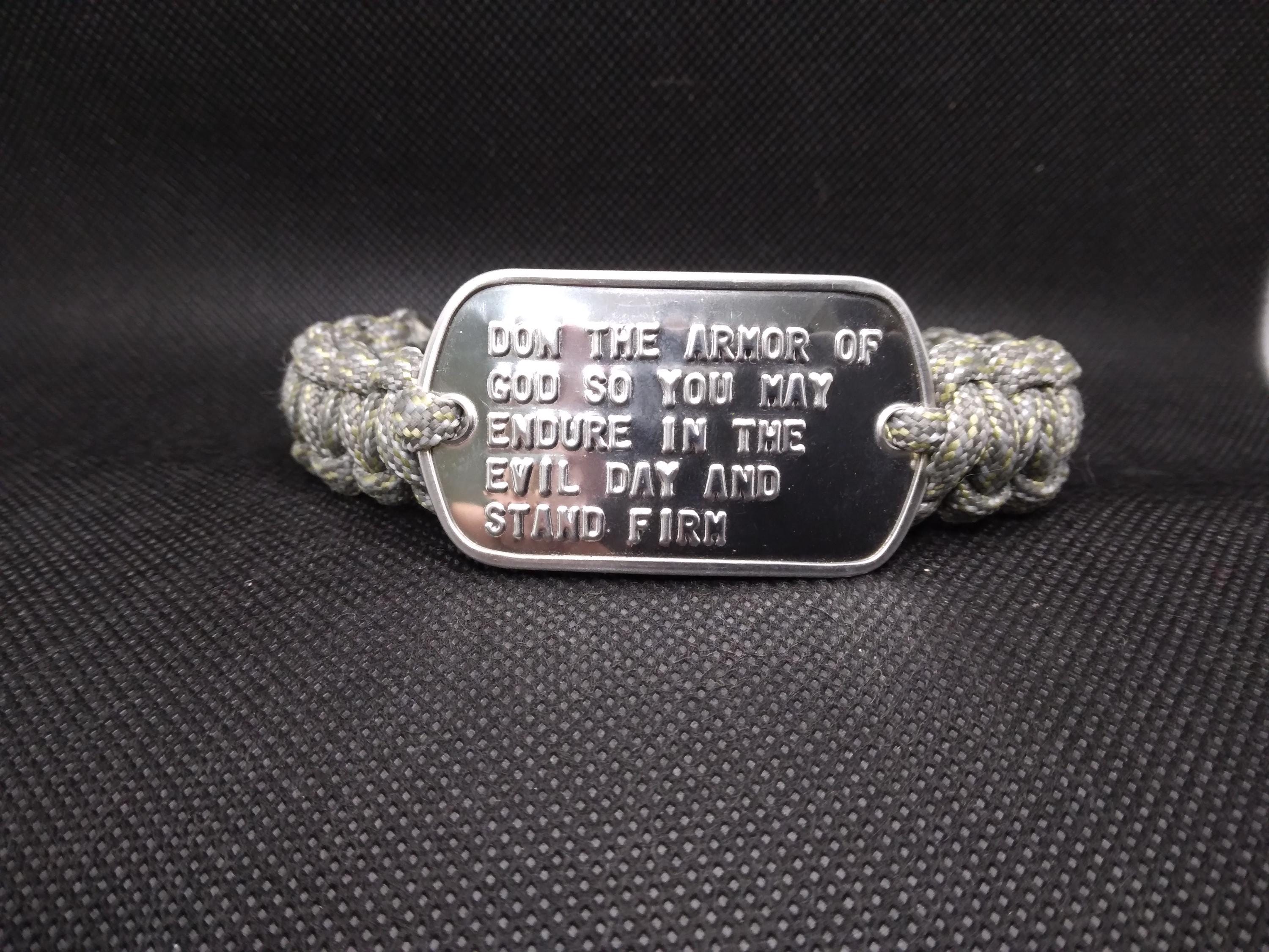 Camo DON THE ARMOR Paracord Bracelet With Genuine Military Dogtag 8 1/2 ...