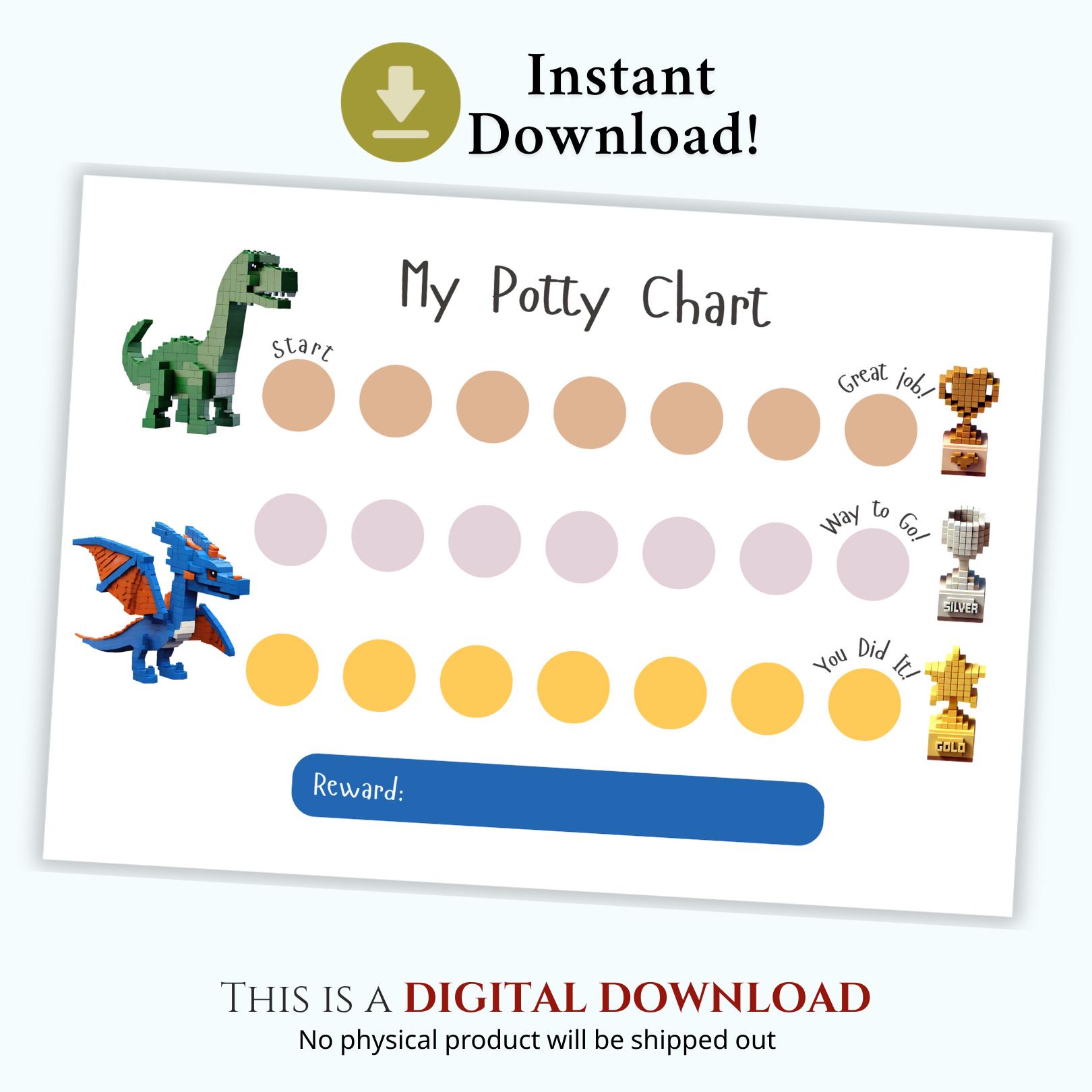 Printable Potty Training Chart, Dino Theme Reward Chart, Potty Training ...