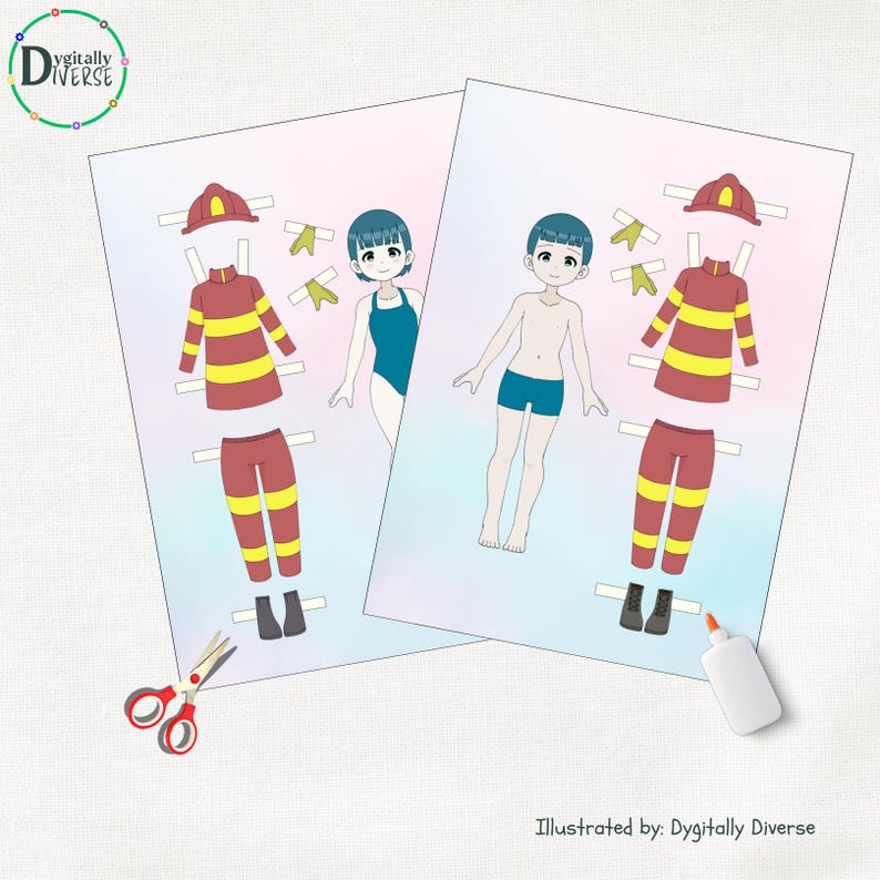 Printable Paper Dolls, Firefighter, Dress Up, Digital Download ...