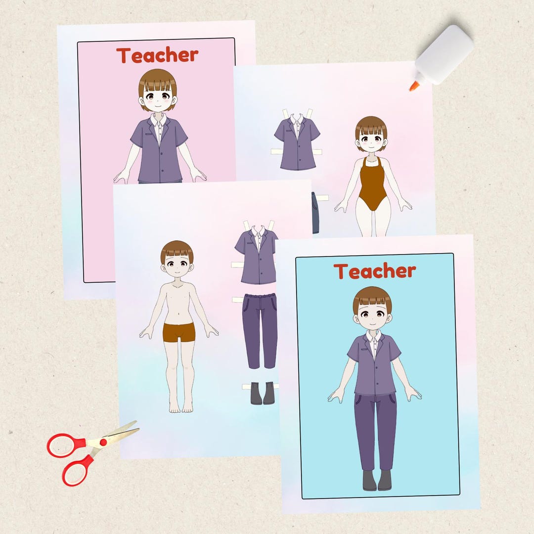 Printable Paper Dolls, Teacher, Dress Up, Digital Download, Learning ...