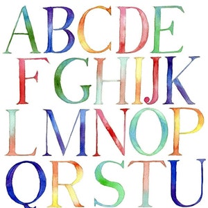 Alphabet Letters Watercolor Painting - Typography Kids Room Watercolor ...