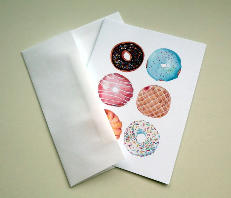 Donut Watercolor Art Notecards, Cute Food Cards, Set of 8 - Etsy