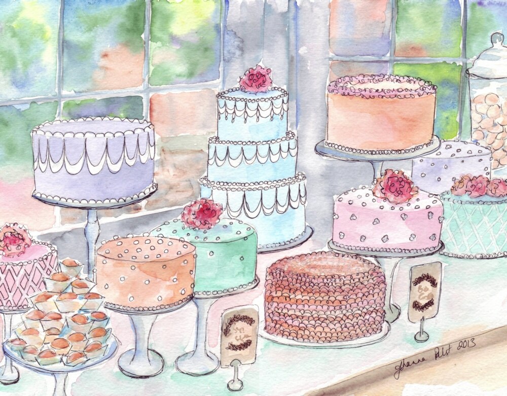 Cake Watercolor Painting No. 1 - Colorful Food Art Illustration Still ...