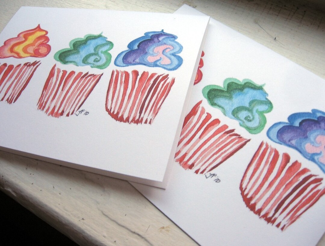 Cupcake Cards Blank Card Set Cupcake Notecards Set, Rainbow Note Cards ...